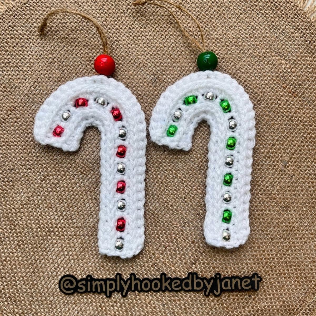 Quick, Beaded Christmas Crochet Candy Cane Ornament Pattern - Simply ...